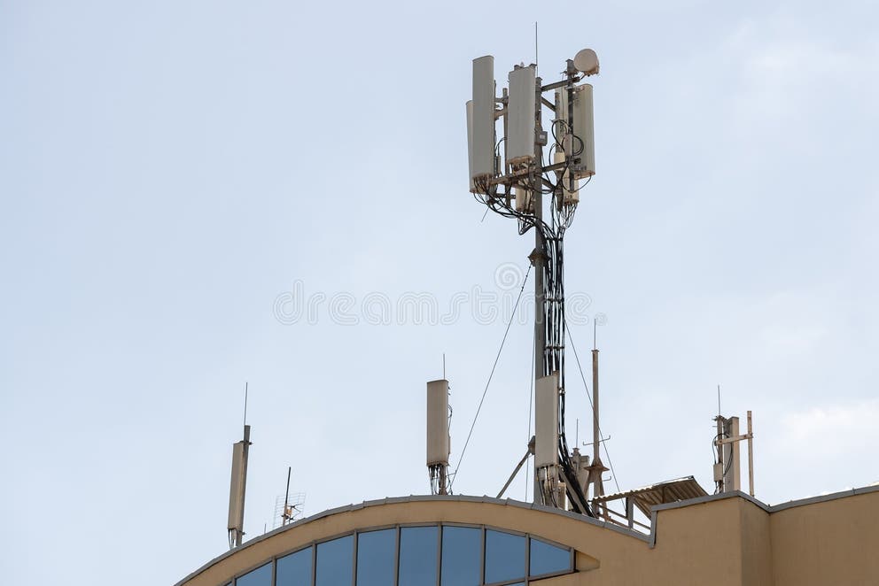 Technician Maintenance on Telecommunication Tower Doing Ordinary ...
