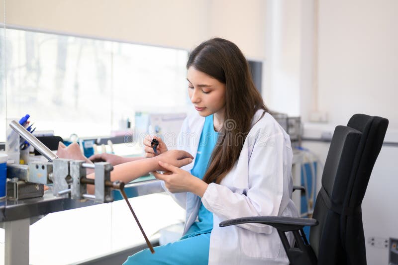 Technician Making Prosthetic Device Using Grinder To Smooth Socket ...