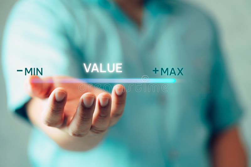 Technician Man Holding Virtual Progress Bar for Increasing Value Added ...