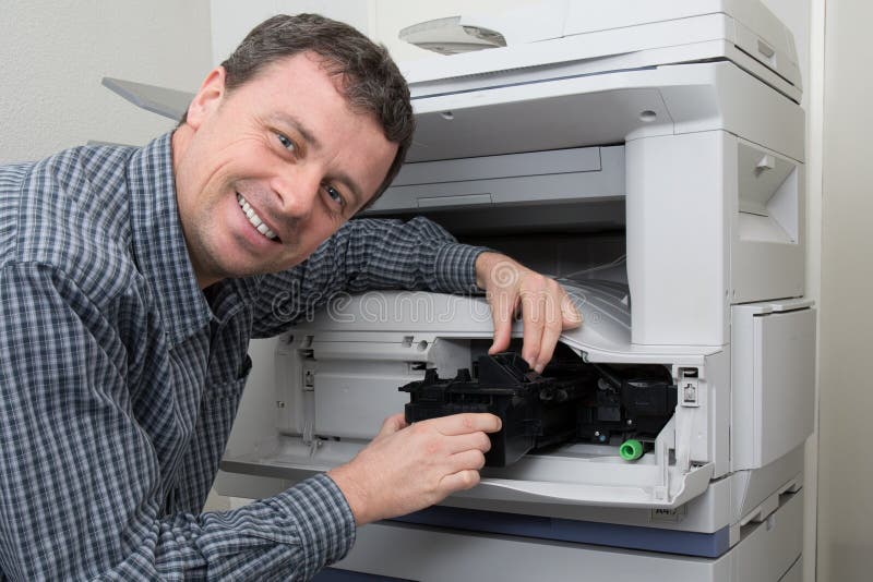 Man Having Problem with Photocopier in Office Stock Image - Image of ...