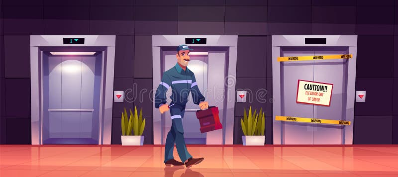 Technician Mechanic at Broken Elevator Maintenance Stock Vector ...