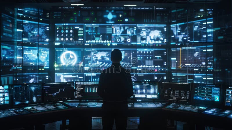 Technician Monitors Various Activities on Multiple Disp Stock ...