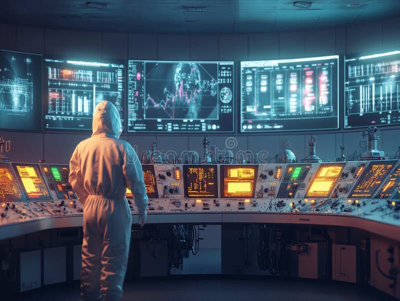 A Technician in a Nuclear Reactor Control Room Supervises the ...