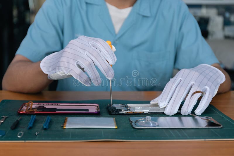 Man opening smartphone stock photo. Image of repairs - 283249492