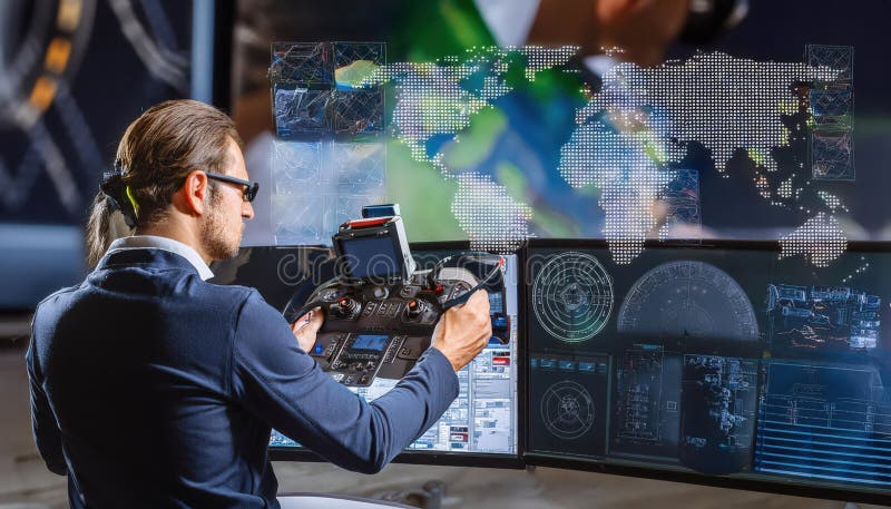 Technician Operates a Sophisticated Unmanned Aerial Vehicle Control ...