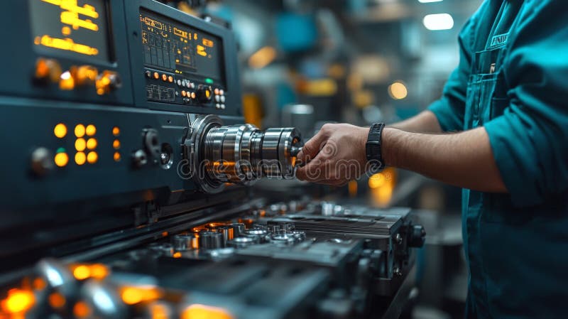 Technician Operating Advanced Machinery in a Modern Manufacturing ...