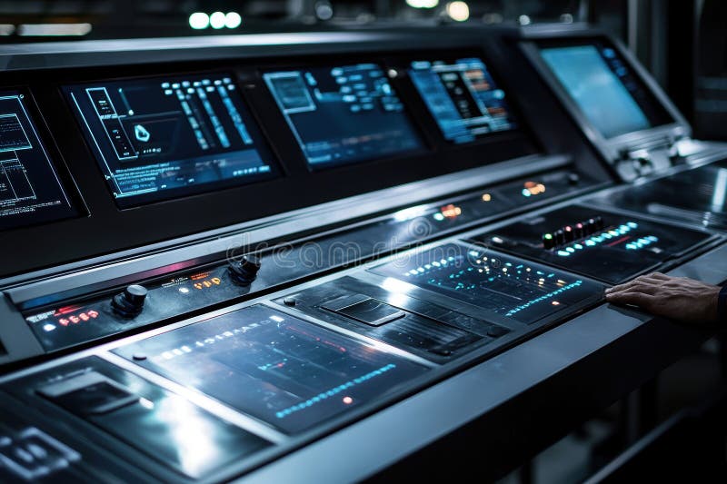 Technician Operating Control Panel in High-Tech Conveyor System for ...