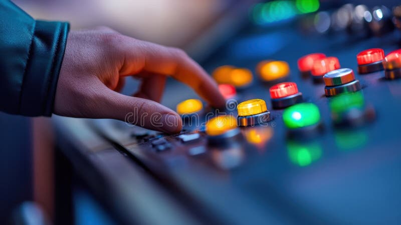 Technician Operating Control Panel with Illuminated Buttons Stock Photo ...