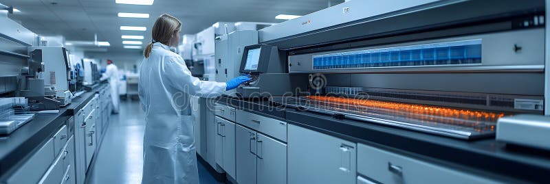 Technician Operating High-tech Laboratory Equipment and Machinery in a ...