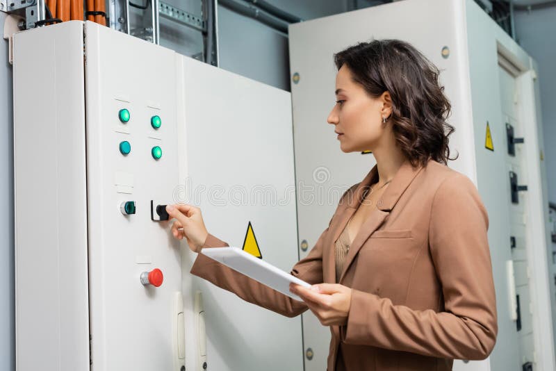 Technician Operating Switchboard in Data Center Stock Image - Image of ...