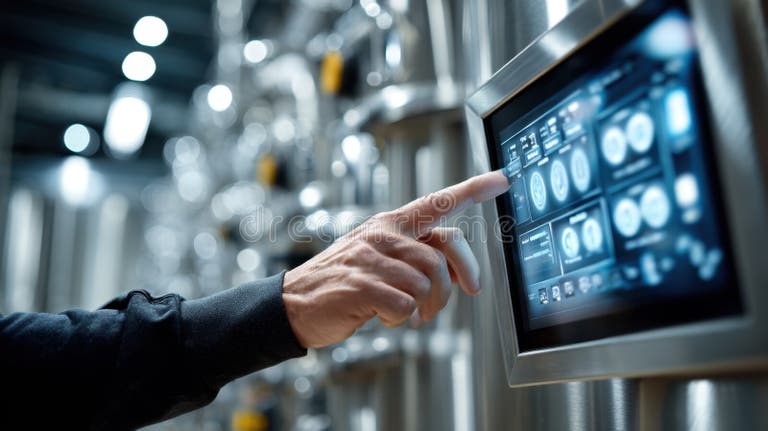 Technician Operating Touchscreen Control Panel in Bioprocess Facility ...