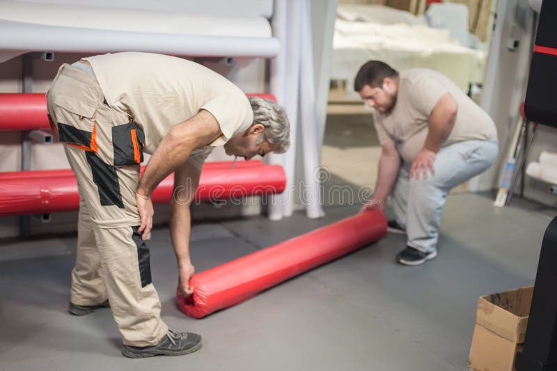 Technician Operator Works on Large Premium Industrial Printer Plotter ...