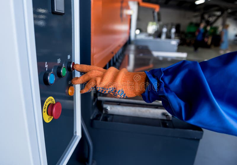 The Technician Operator Use Hydraulic Bending Machine Stock Image ...