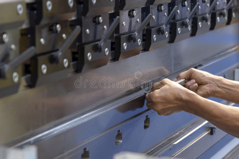 The Technician Operator Use Hydraulic Bending Machine. Stock Image ...