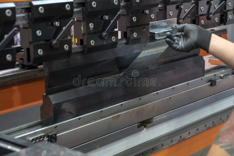 The Technician Operator Use Hydraulic Bending Machine. Stock Image ...