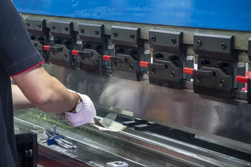The Technician Operator Use Hydraulic Bending Machine. Stock Image ...
