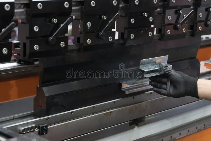 The Technician Operator Use Hydraulic Bending Machine. Stock Photo ...