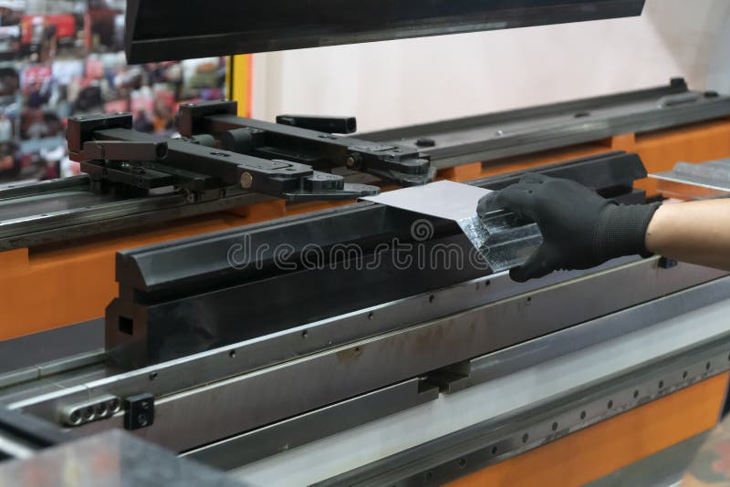The Technician Operator Use Hydraulic Bending Machine. Stock Photo ...