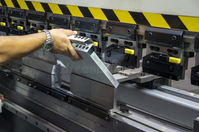 The Technician Operator Use Hydraulic Bending Machine. Stock Photo ...