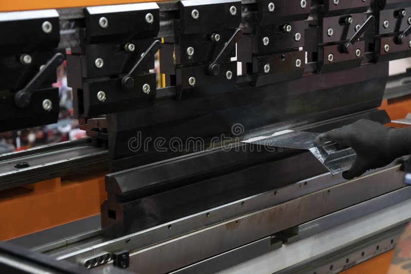 The Technician Operator Use Hydraulic Bending Machine. Stock Image ...
