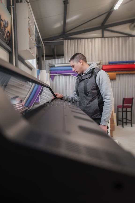 Technician Operator Checking Status on Touchscreen Front Display Monitor Station Stock Image ...