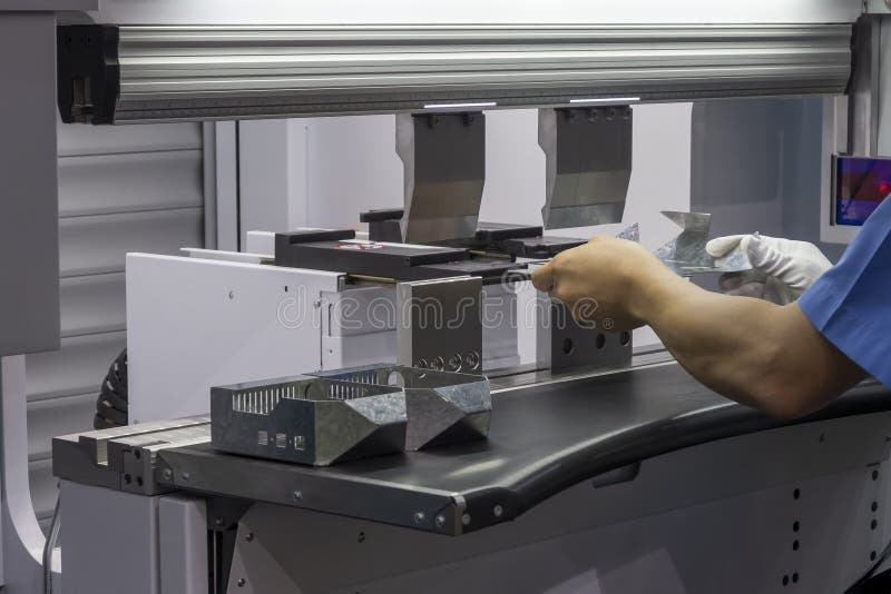 The Technician Operator Working with Hydraulic Press Brake Bending ...