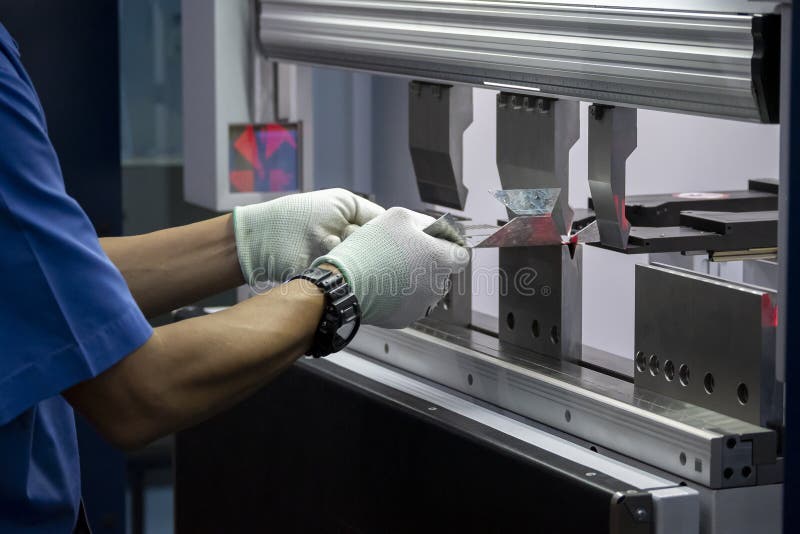 The Technician Operator Working with Hydraulic Press Brake Bending ...