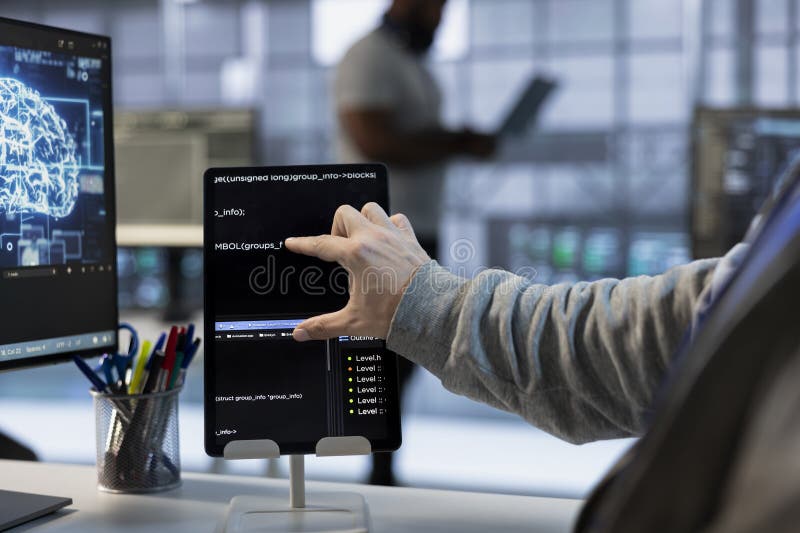 Technician Optimizing Data Center Workspace with Tablet, Close Up Stock Photo - Image of device ...