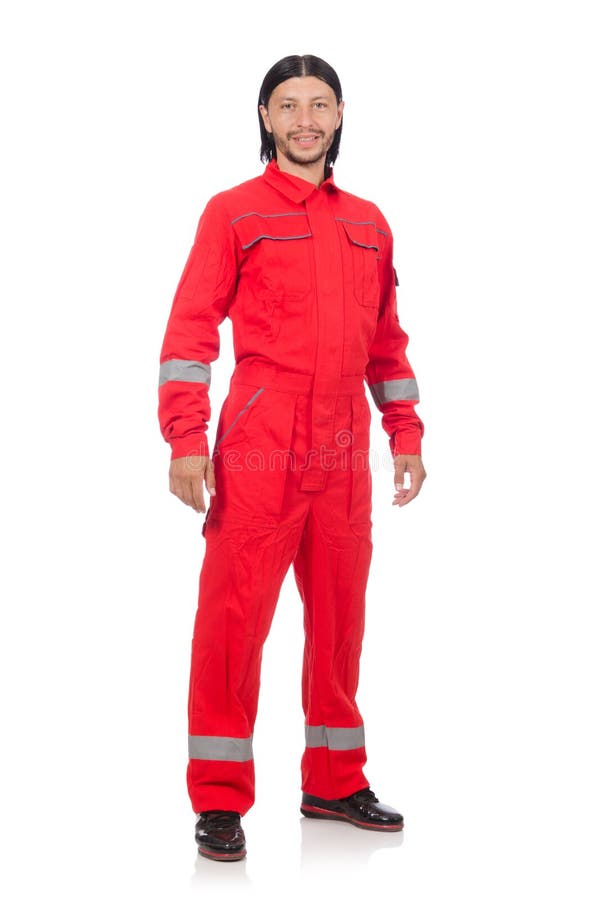 Technician in Orange Overall Isolated on White Stock Photo - Image of ...