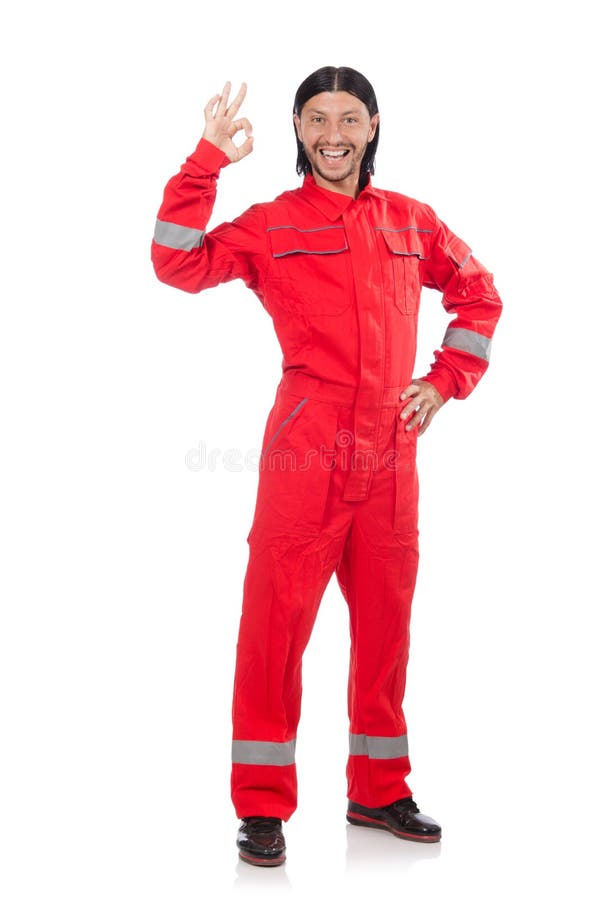 Technician in Orange Overall Isolated on White Stock Image - Image of ...