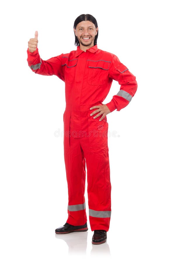 Technician in Orange Overall Isolated on the White Stock Image - Image ...