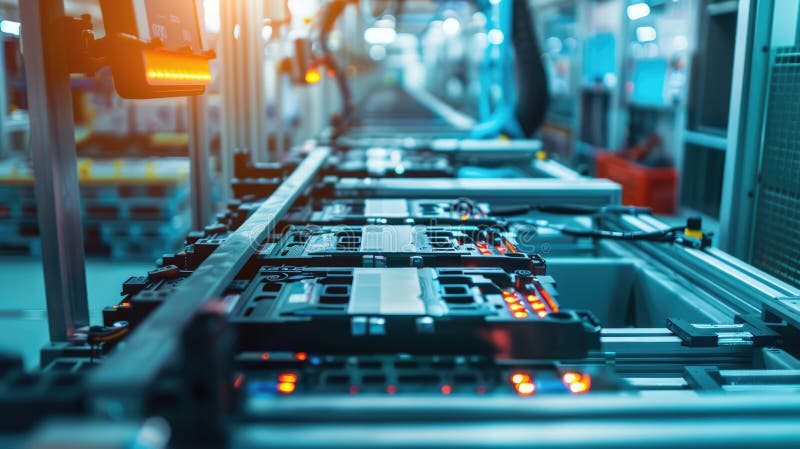 Technician Overseeing the Efficient Automated Production Line for ...