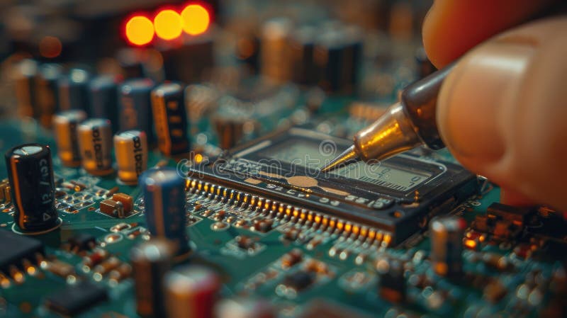 Technician Performing a Macro Test on a Circuit Board with Precision ...