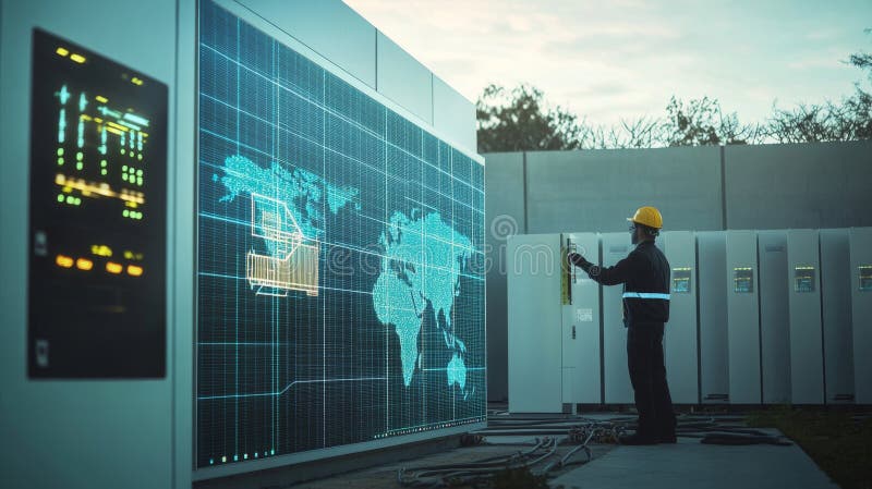Technician Performing Maintenance on Battery Storage System Equipment ...