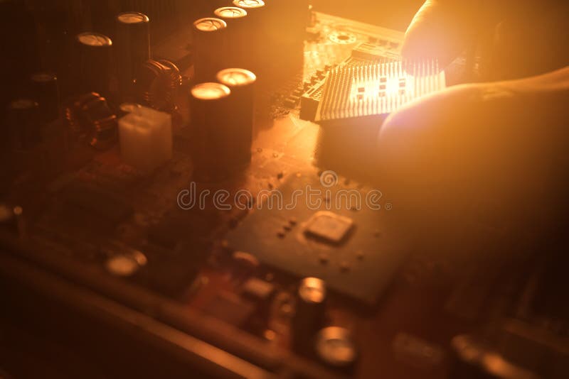 Plug in CPU Microprocessor To Motherboard Socket Stock Photo - Image of ...