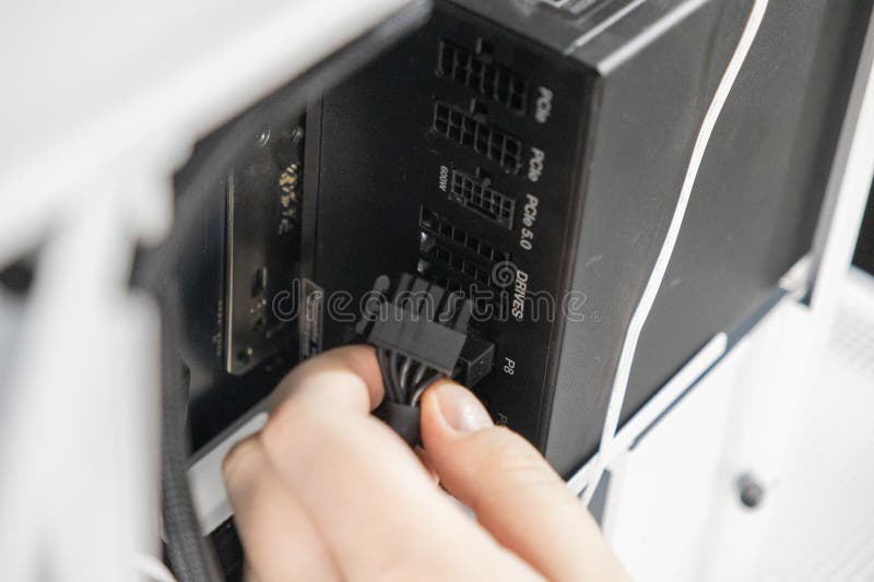 Technician Plugging Black Power Cable into Modular PSU Port Labeled P8 ...