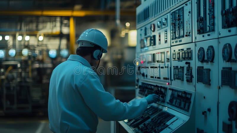 Technician in a Power Plant, Checking Control Panels and Instruments ...