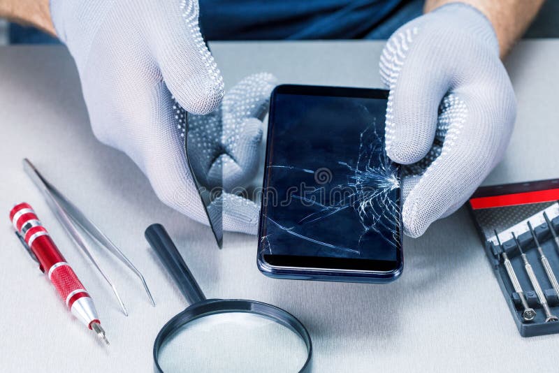 Technician Preparing To Repair and Replace New Screen Broken and ...