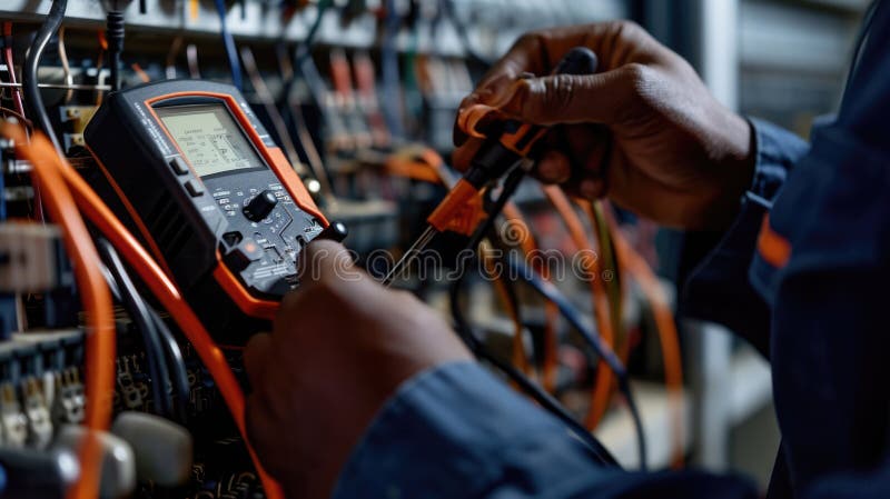 A Technician in Professional Attire is Carefully Using a Digital ...