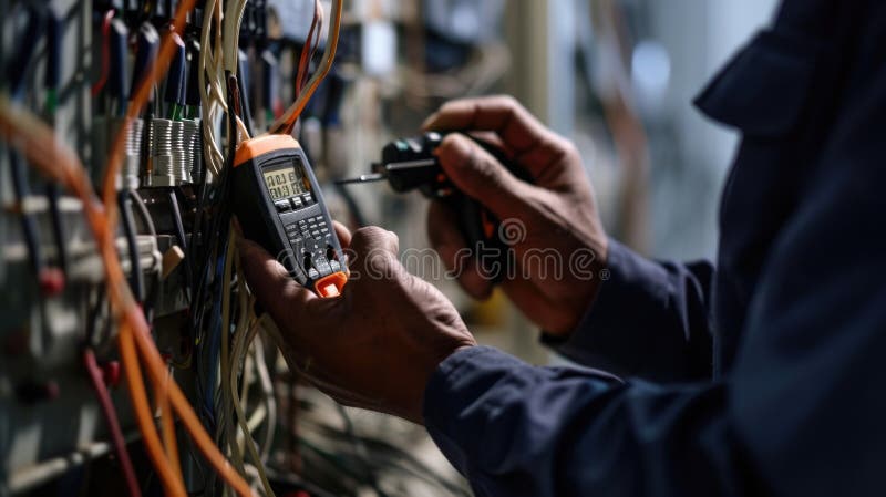 A Technician in Professional Attire is Carefully Using a Digital ...