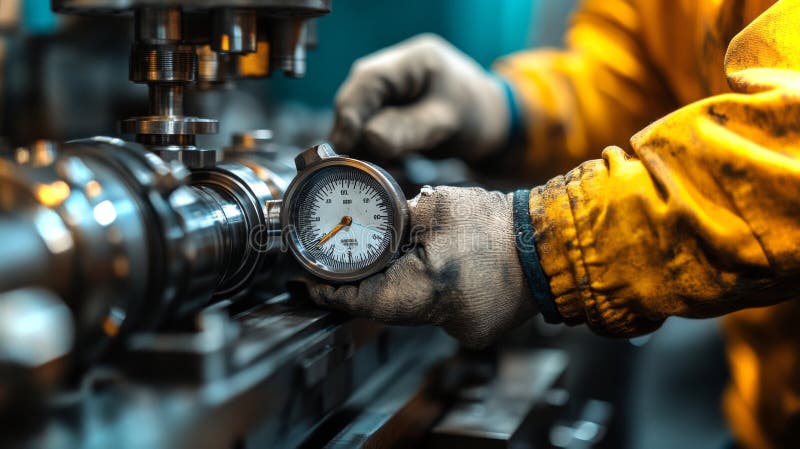 Expert Technician Measuring Precision with a Gauge in a Modern ...