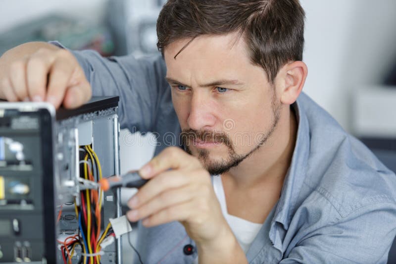 Technician Put Computer Mainboard in Computer Case Stock Image - Image ...