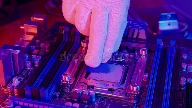 Technician Put Thermal Paste on CPU into the Motherboard Socket Stock ...