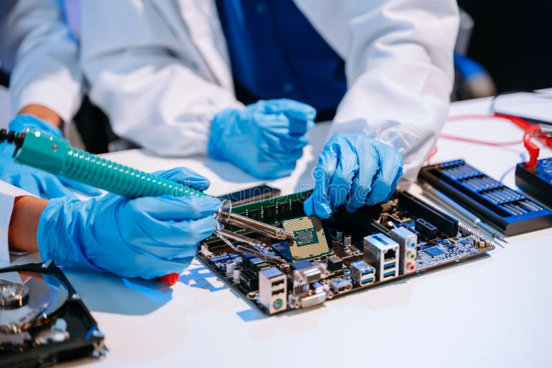 The Technician is Putting the CPU on the Socket of the Computer ...