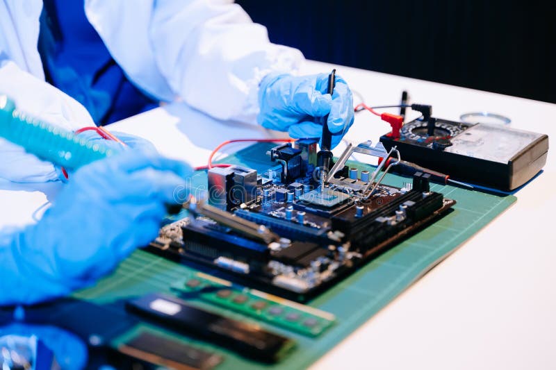 The Technician is Putting the CPU on the Socket of the Computer ...