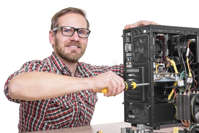 Master of computer repair stock photo. Image of head - 64743034