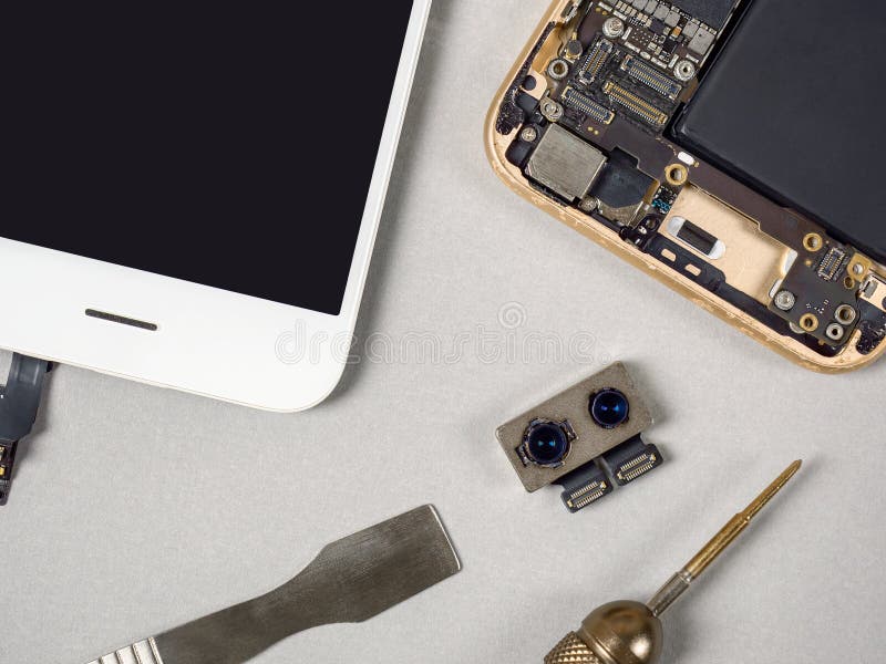Technician Repairing Broken Smartphone on Desk Stock Image - Image of ...