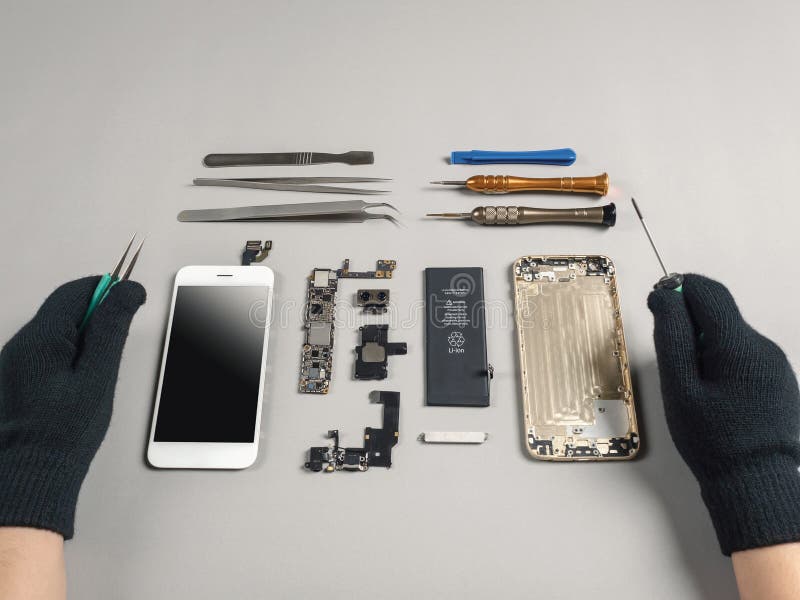 Technician Repairing Broken Smartphone on Desk Stock Image - Image of ...