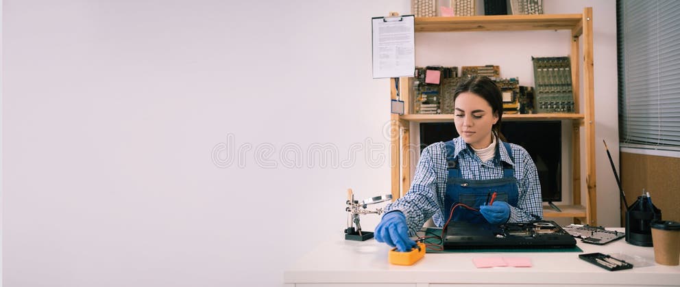 Technician Repairing Computer Hardware in the Lab. Engineer Checking ...