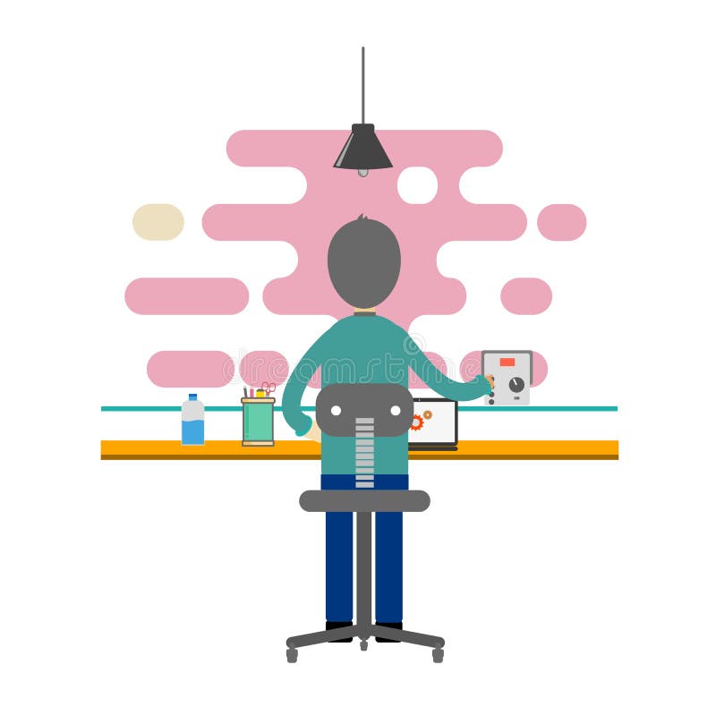 Two Men Working in the Office As Computer Technician. Flat Design ...